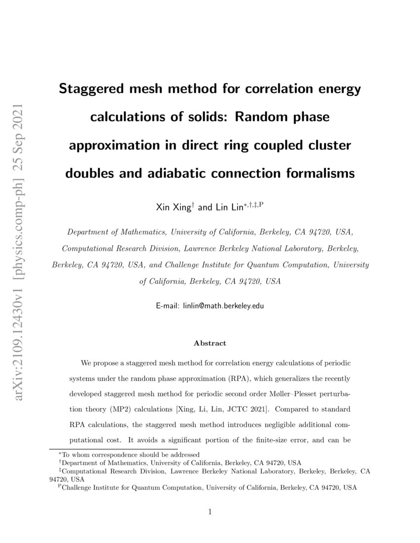 Staggered mesh method for correlation energy calculations of solids: Random phase approximation ...