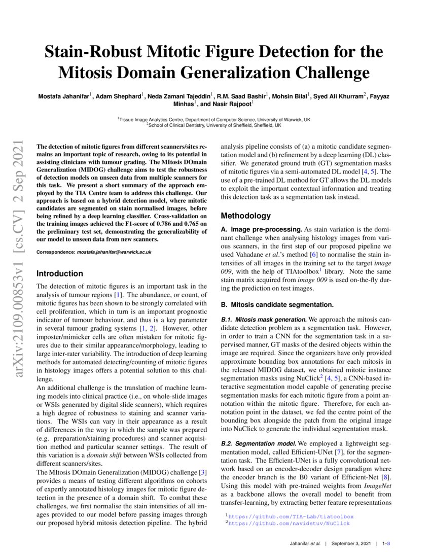 Stain-Robust Mitotic Figure Detection for the Mitosis Domain ...