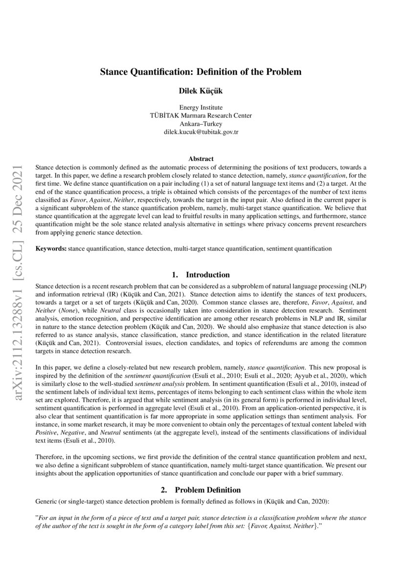 Stance Quantification: Definition of the Problem | DeepAI