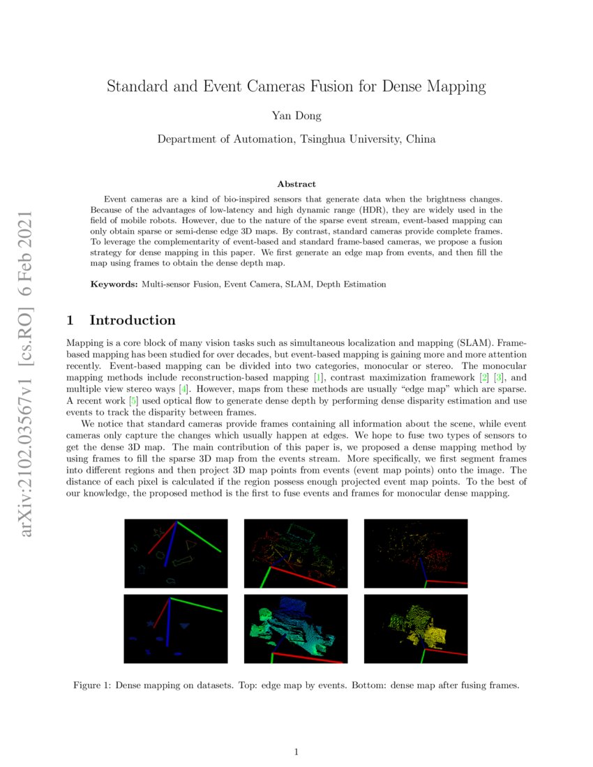 Standard and Event Cameras Fusion for Dense Mapping | DeepAI