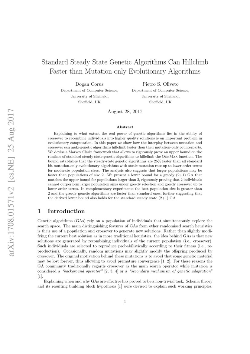 Standard Steady State Genetic Algorithms Can Hillclimb Faster than Mutation-only Evolutionary ...
