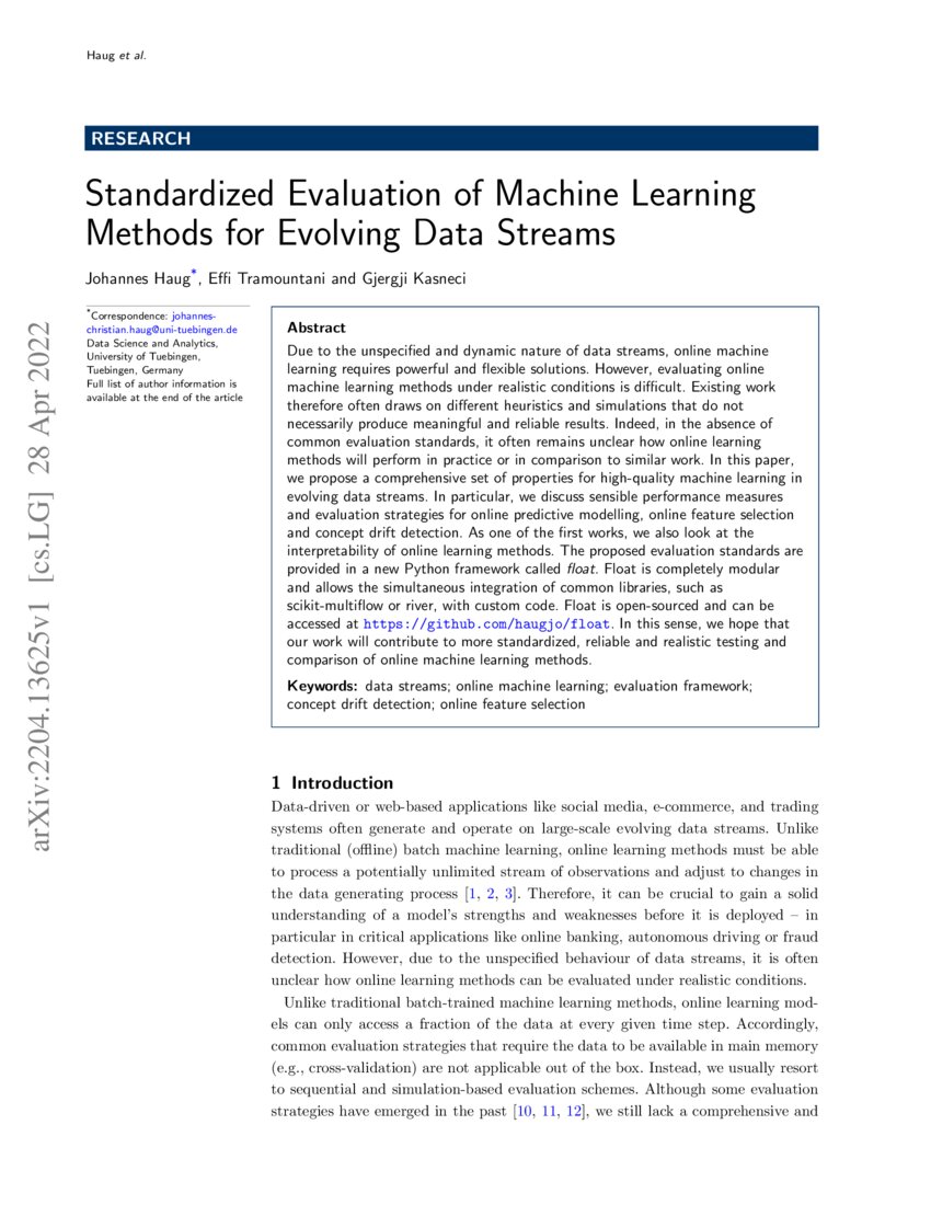 Standardized Evaluation Of Machine Learning Methods For Evolving Data Streams Deepai