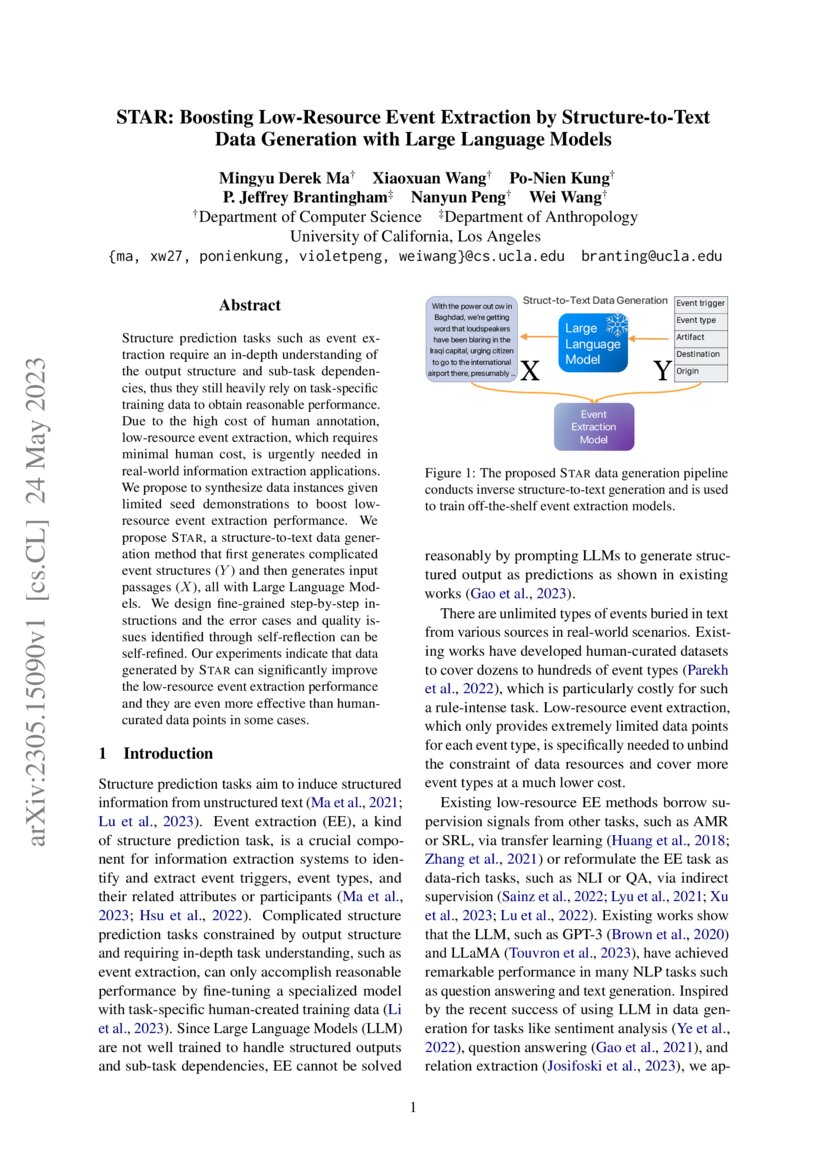 Star Boosting Low Resource Event Extraction By Structure To Text Data Generation With Large