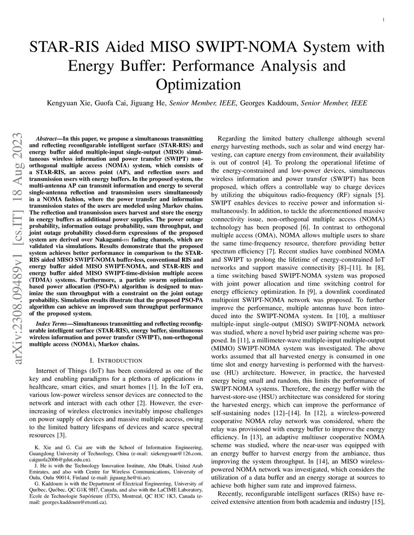 Star Ris Aided Miso Swipt Noma System With Energy Buffer Performance