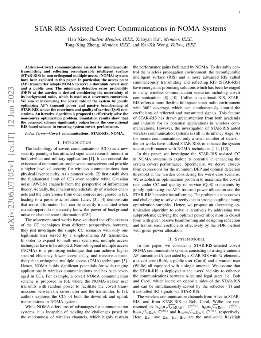STAR-RIS Assisted Covert Communications in NOMA Systems | DeepAI