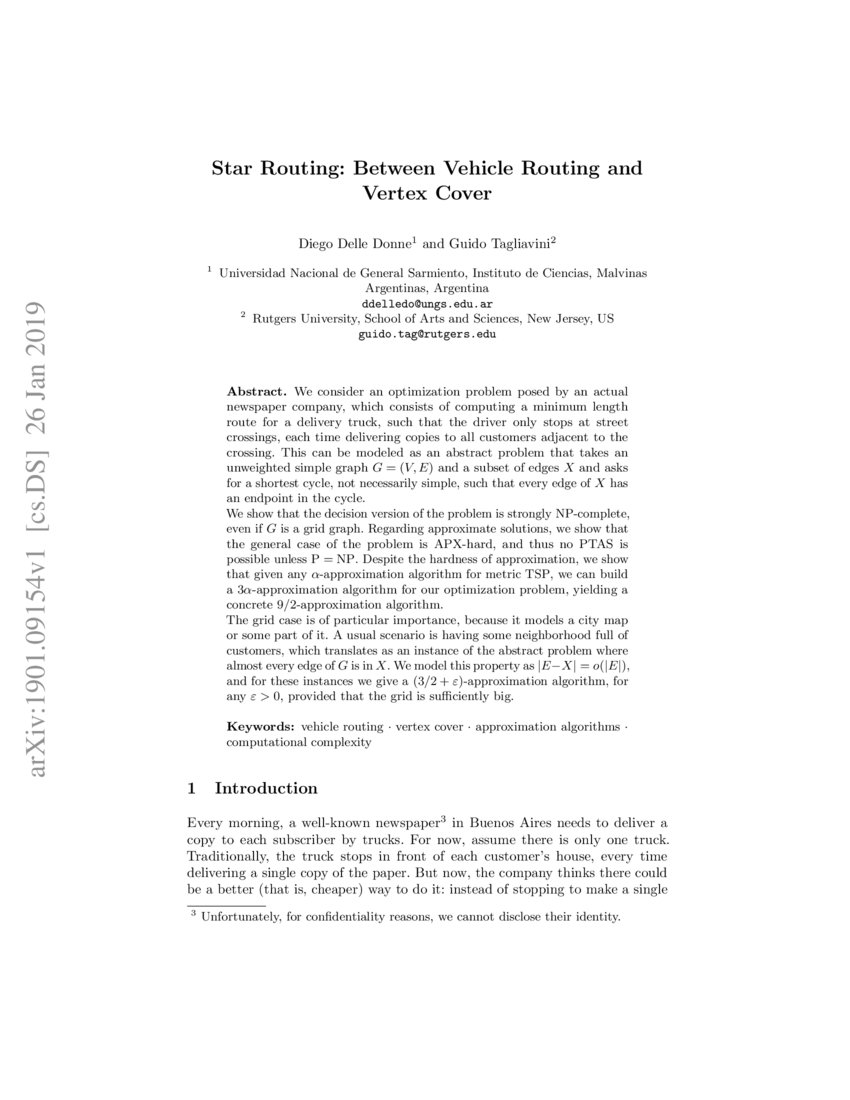 Star Routing: Between Vehicle Routing and Vertex Cover | DeepAI