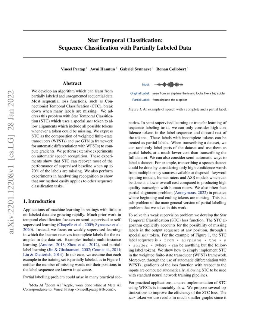 Star Temporal Classification Sequence Classification With Partially Labeled Data Deepai