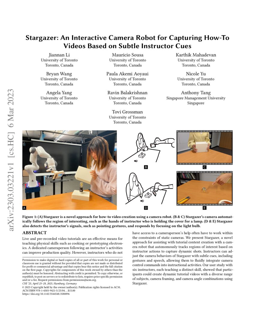 Stargazer: An Interactive Camera Robot for Capturing How-To Videos ...