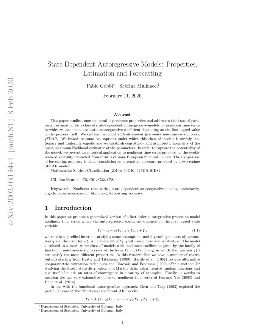 State-Dependent Autoregressive Models: Properties, Estimation and ...