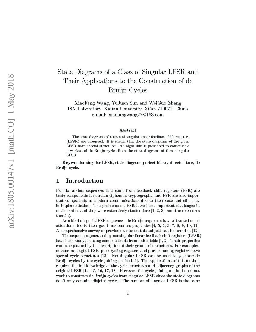 State Diagrams of a Class of Singular LFSR and Their Applications to ...