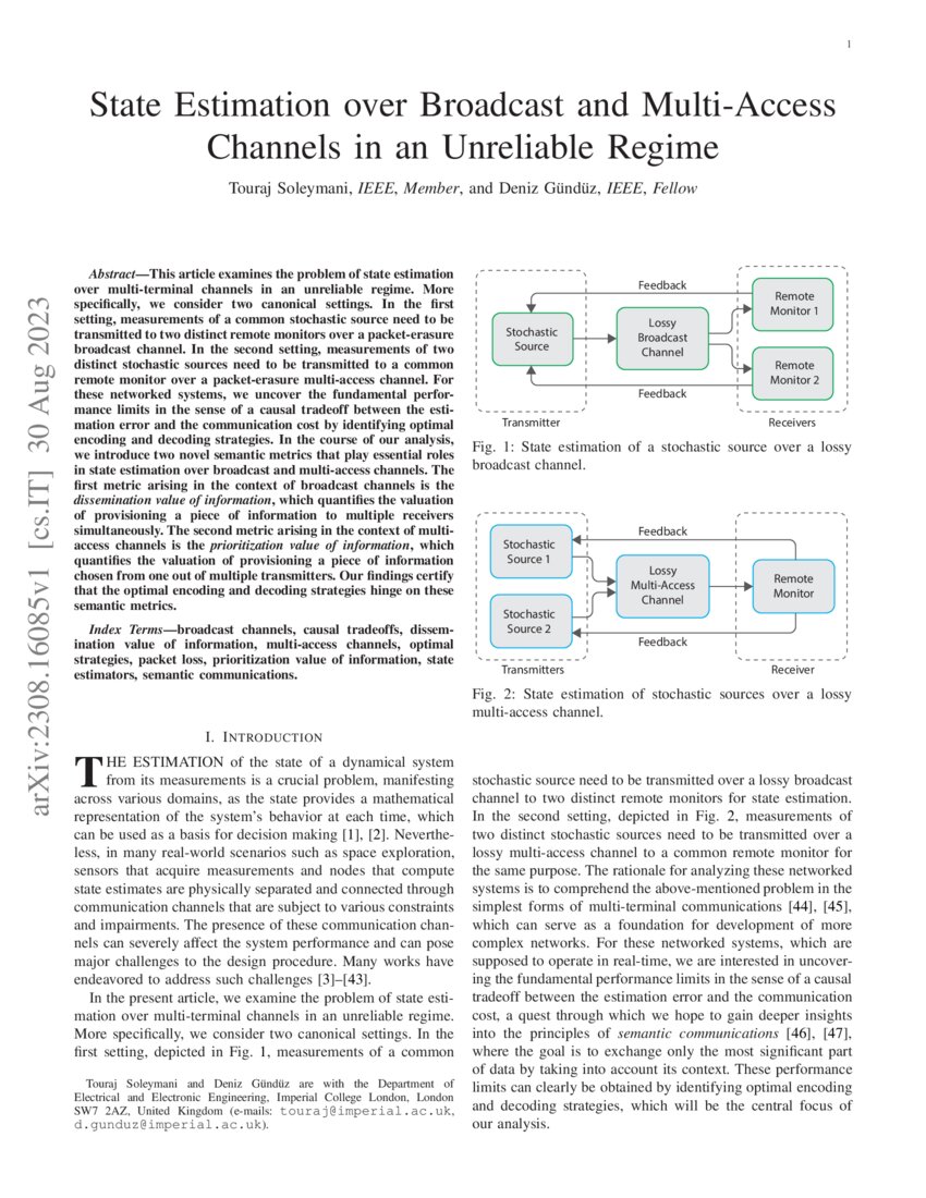 State Estimation over Broadcast and Multi-Access Channels in an ...