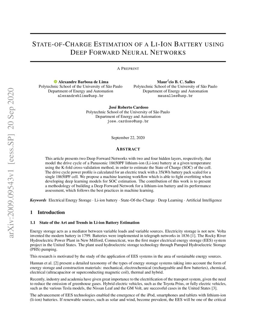 State Of Charge Estimation Of A Li Ion Battery Using Deep Forward