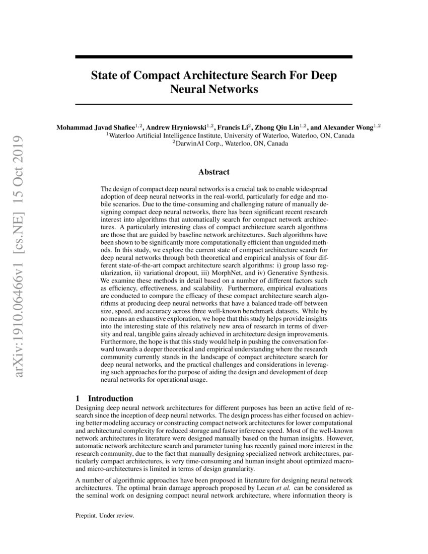 State of Compact Architecture Search For Deep Neural Networks | DeepAI