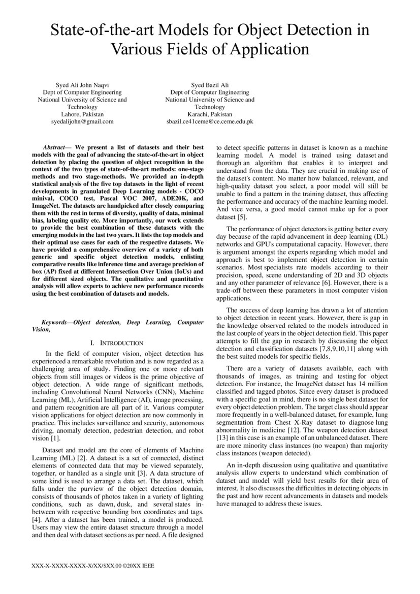 State-of-the-art Models for Object Detection in Various Fields of Application | DeepAI