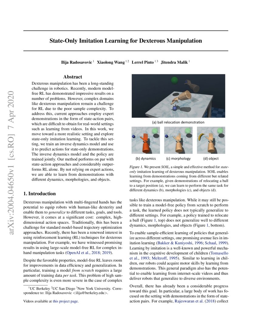 State Only Imitation Learning For Dexterous Manipulation Deepai