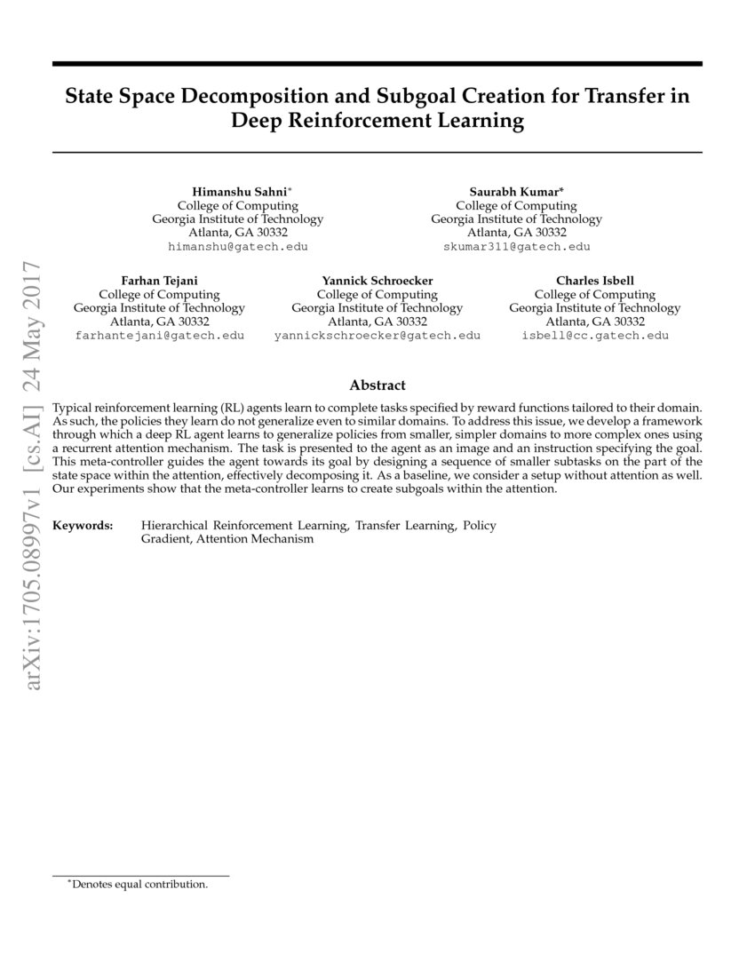 State Space Decomposition and Subgoal Creation for Transfer in Deep ...