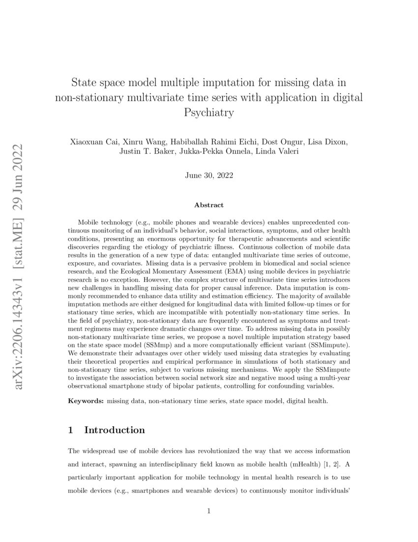 State Space Model Multiple Imputation For Missing Data In Non Stationary Multivariate Time