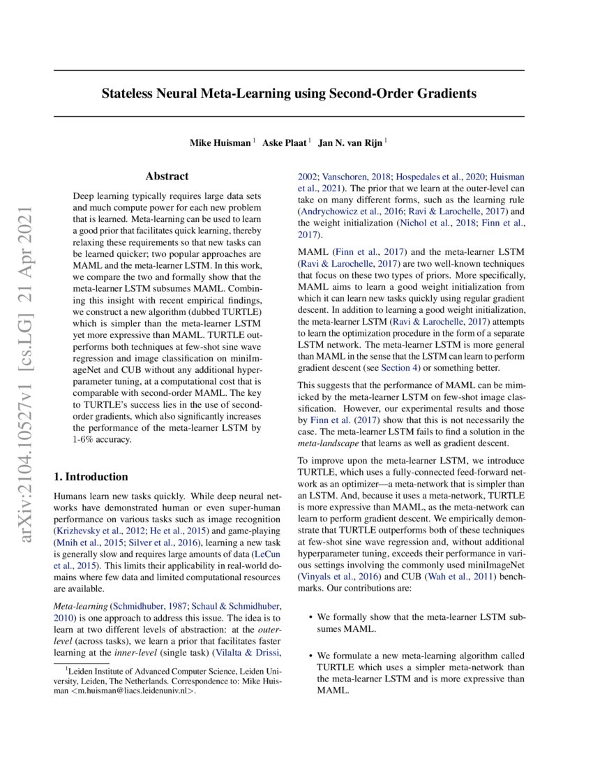 Stateless Neural Meta-Learning using Second-Order Gradients | DeepAI