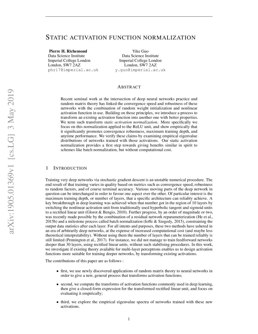 Static Activation Function Normalization | DeepAI