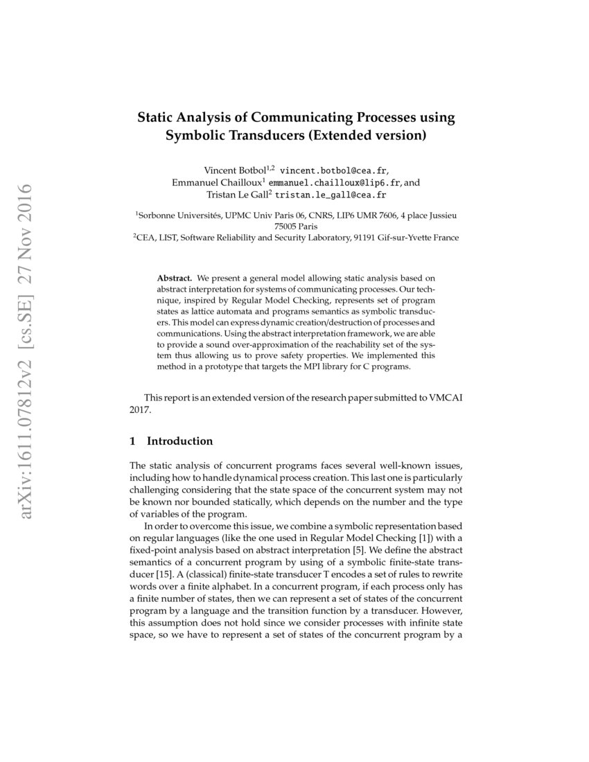 Static Analysis Of Communicating Processes Using Symbolic Transducers