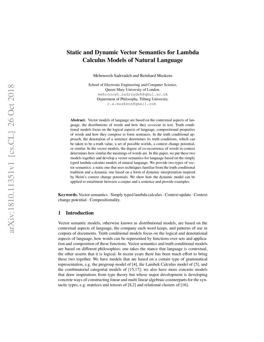 Static And Dynamic Vector Semantics For Lambda Calculus Models Of 5353