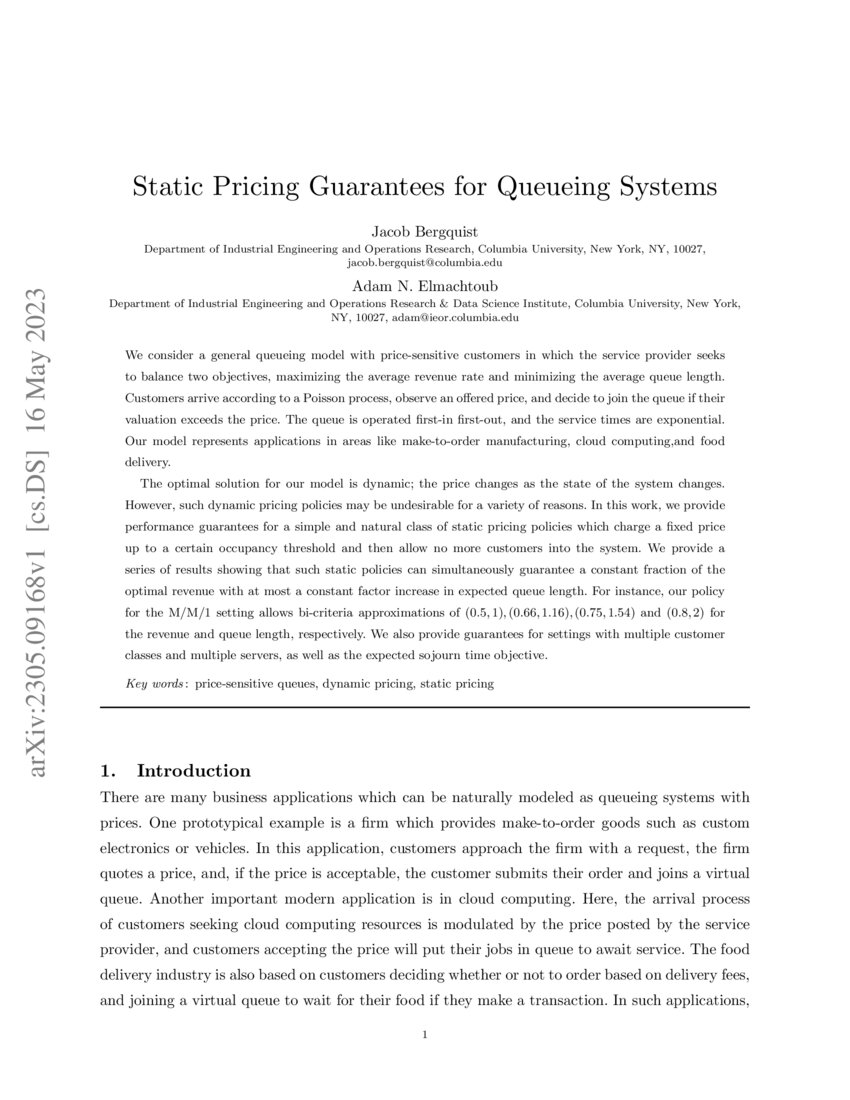 Static Pricing Guarantees for Queueing Systems | DeepAI