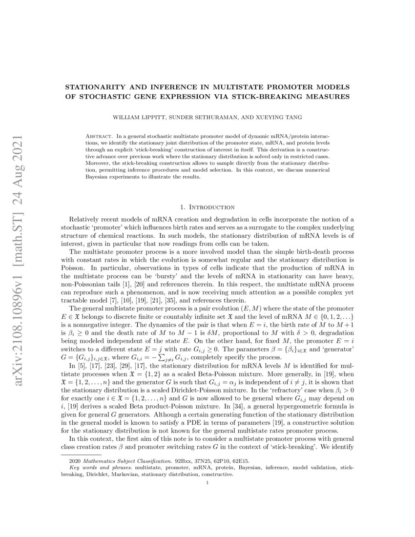Stationarity and inference in multistate promoter models of stochastic ... Stationarity and inference in multistate promoter models of stochastic ...