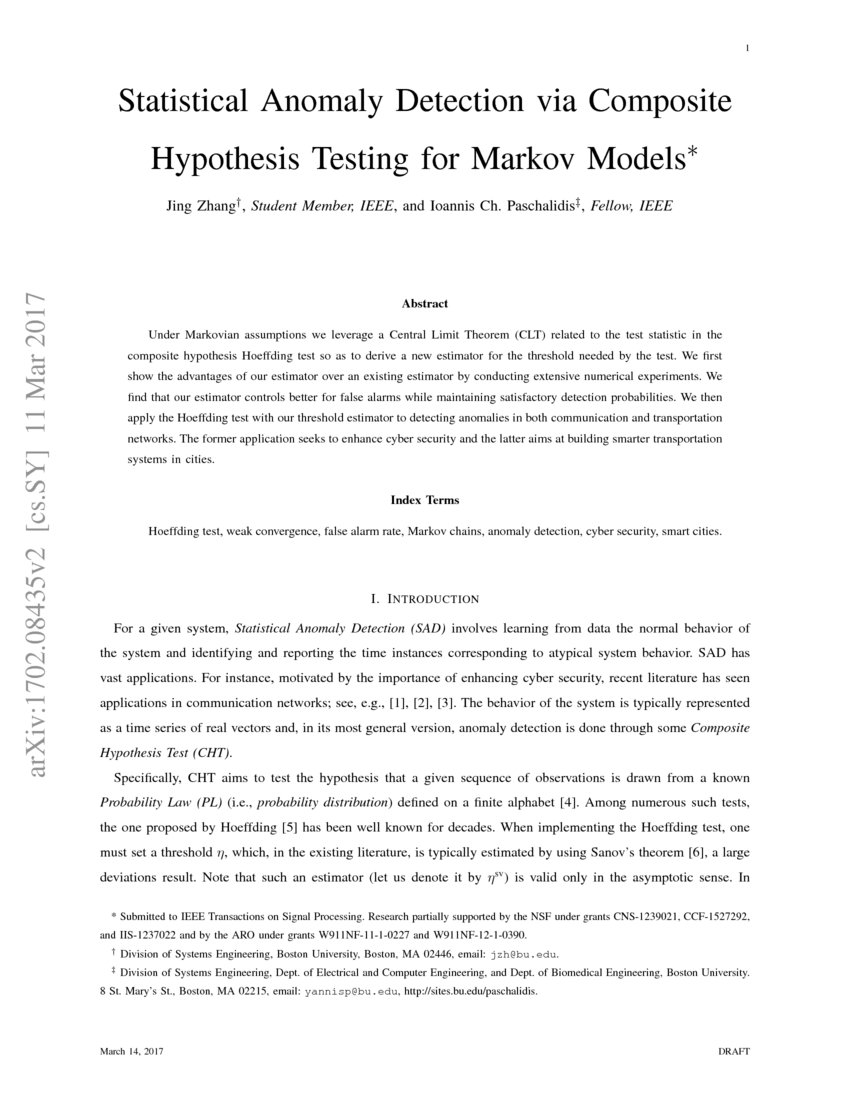 Statistical Anomaly Detection Via Composite Hypothesis Testing For Markov Models Deepai 