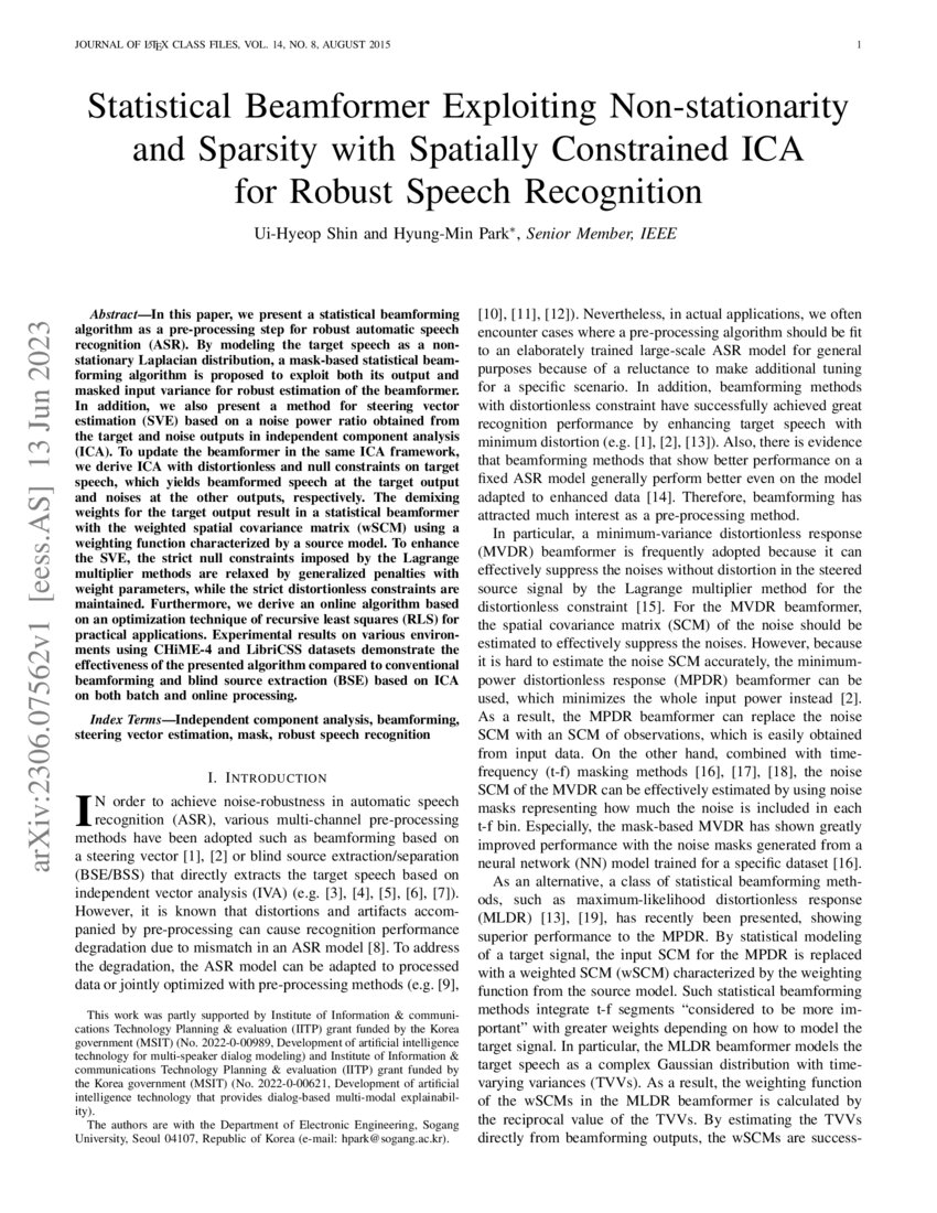 Statistical Beamformer Exploiting Non-stationarity and Sparsity with Spatially Constrained ICA ...