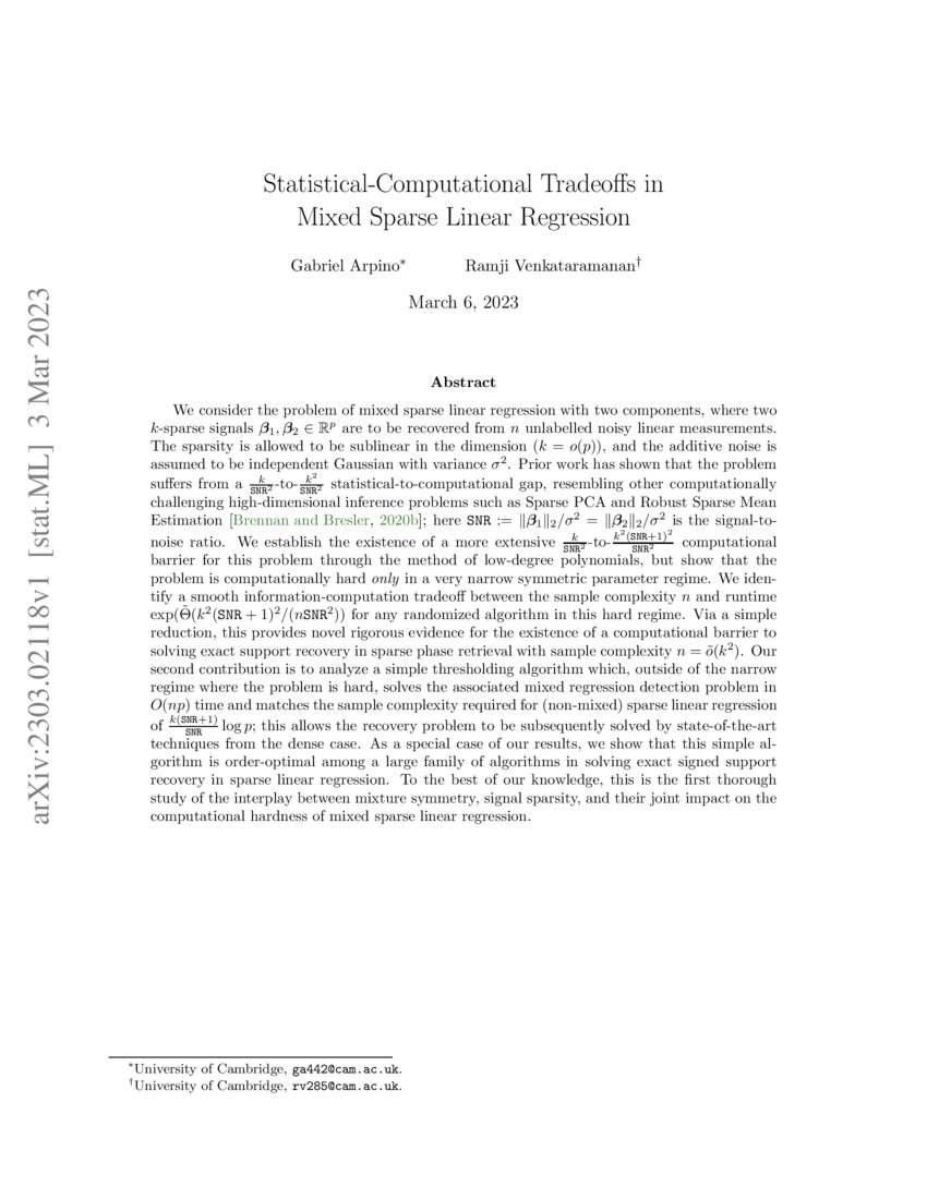 Statistical Computational Tradeoffs In Mixed Sparse Linear Regression