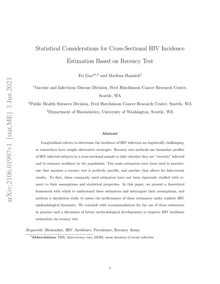 Statistical Considerations for Cross-Sectional HIV Incidence Estimation ...