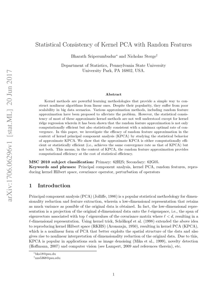 Statistical Consistency of Kernel PCA with Random Features | DeepAI