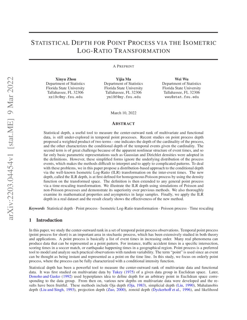 Statistical Depth for Point Process via the Isometric Log-Ratio Transformation | DeepAI