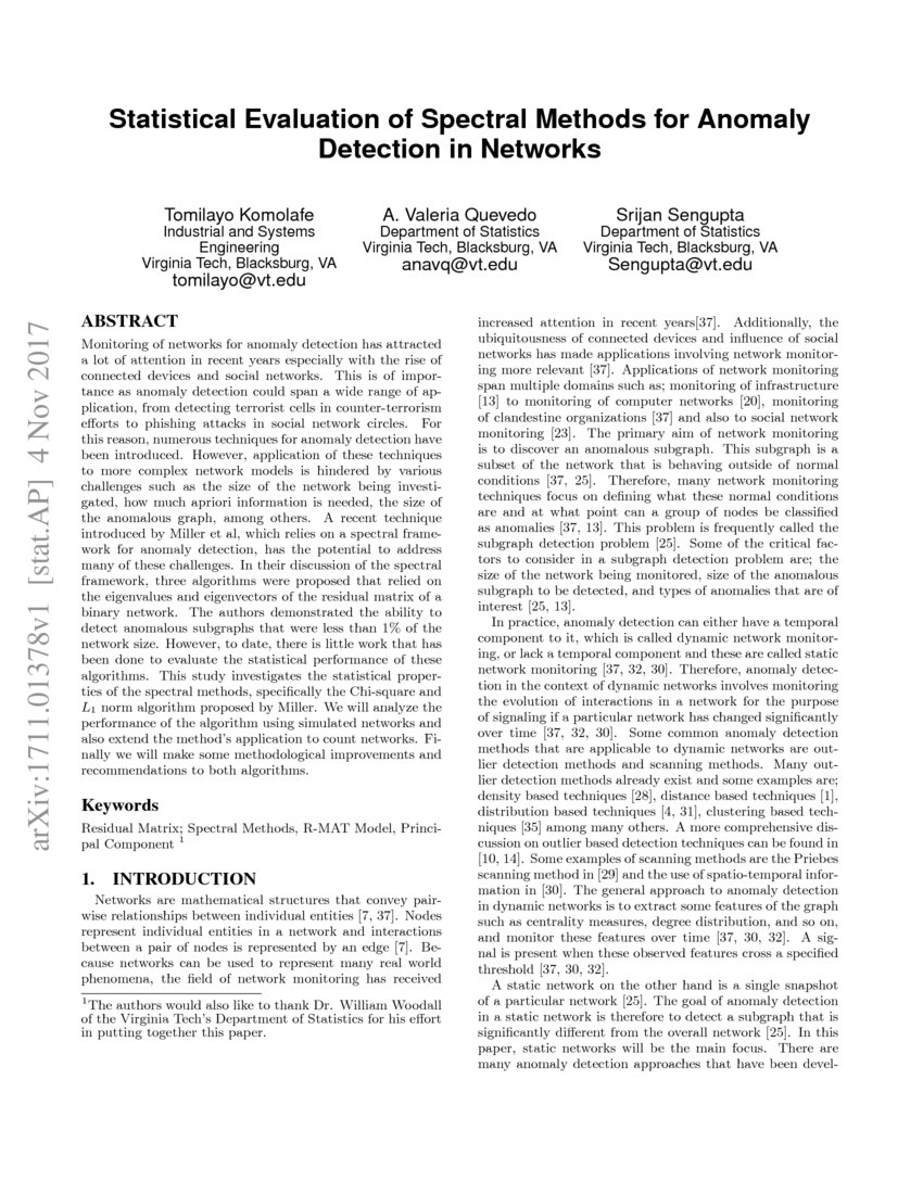 Statistical Evaluation Of Spectral Methods For Anomaly Detection In Networks Deepai