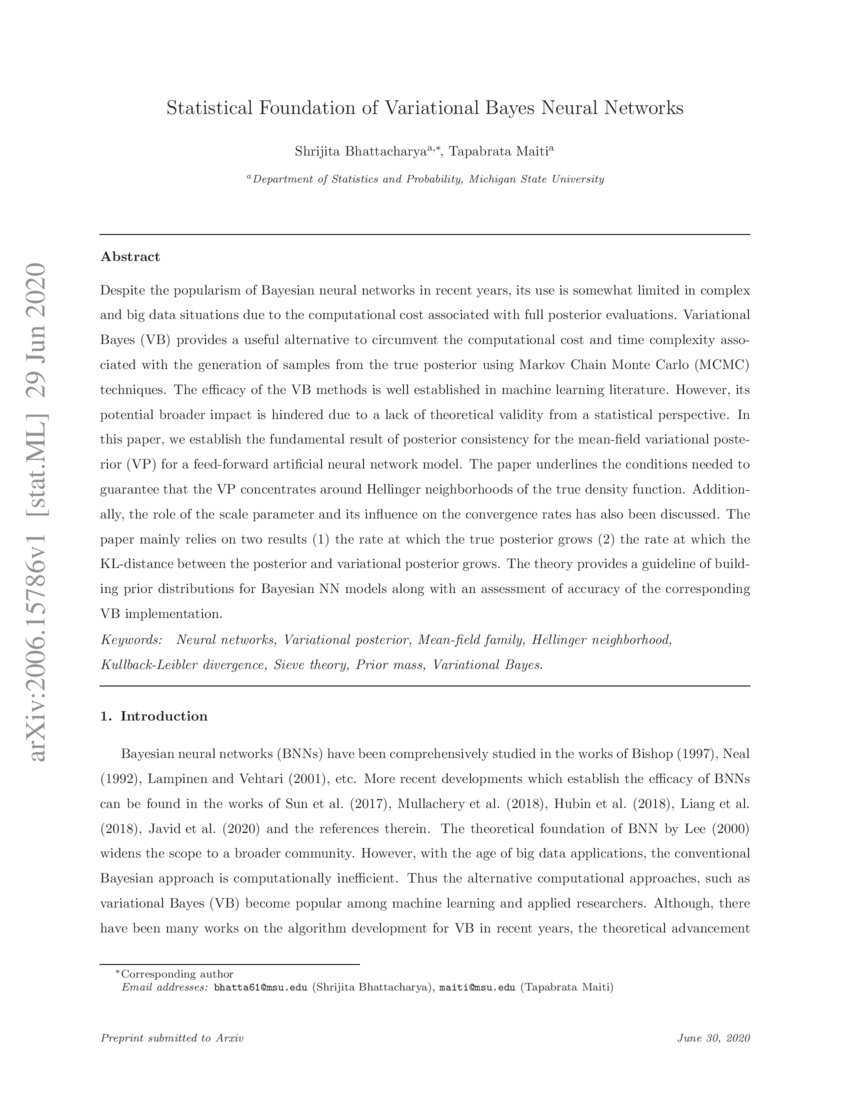 Statistical Foundation Of Variational Bayes Neural Networks Deepai