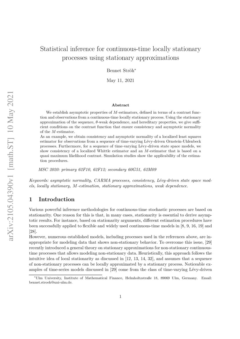 Statistical Inference For Continuous Time Locally Stationary Processes