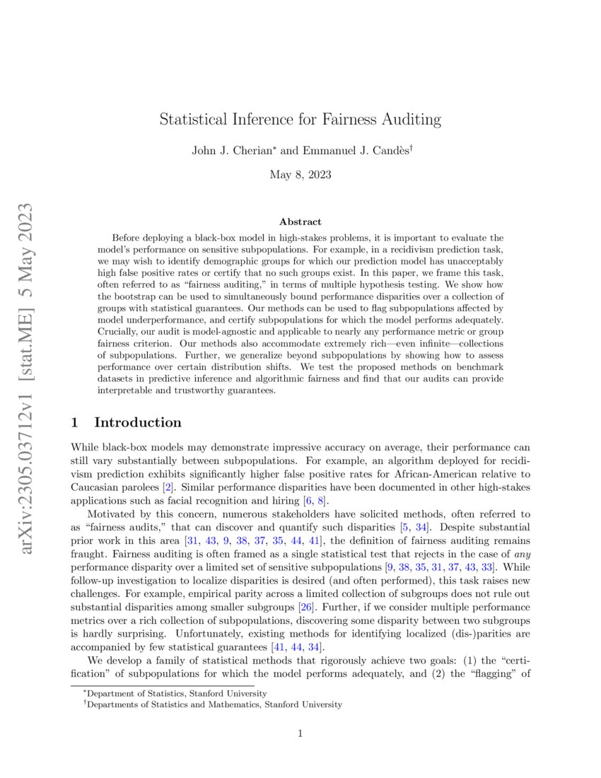 Statistical Inference For Fairness Auditing Deepai