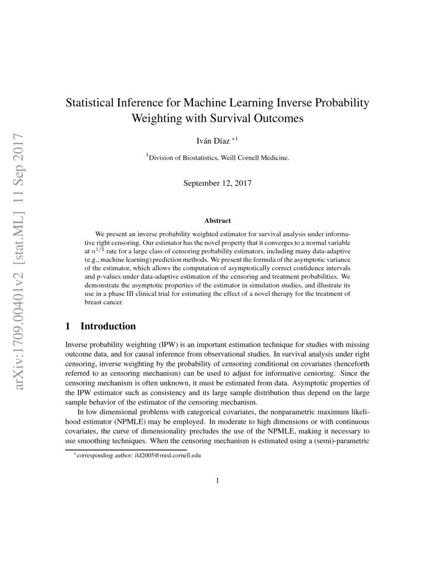 Statistical Inference for Machine Learning Inverse Probability Weighting with Survival Outcomes ...
