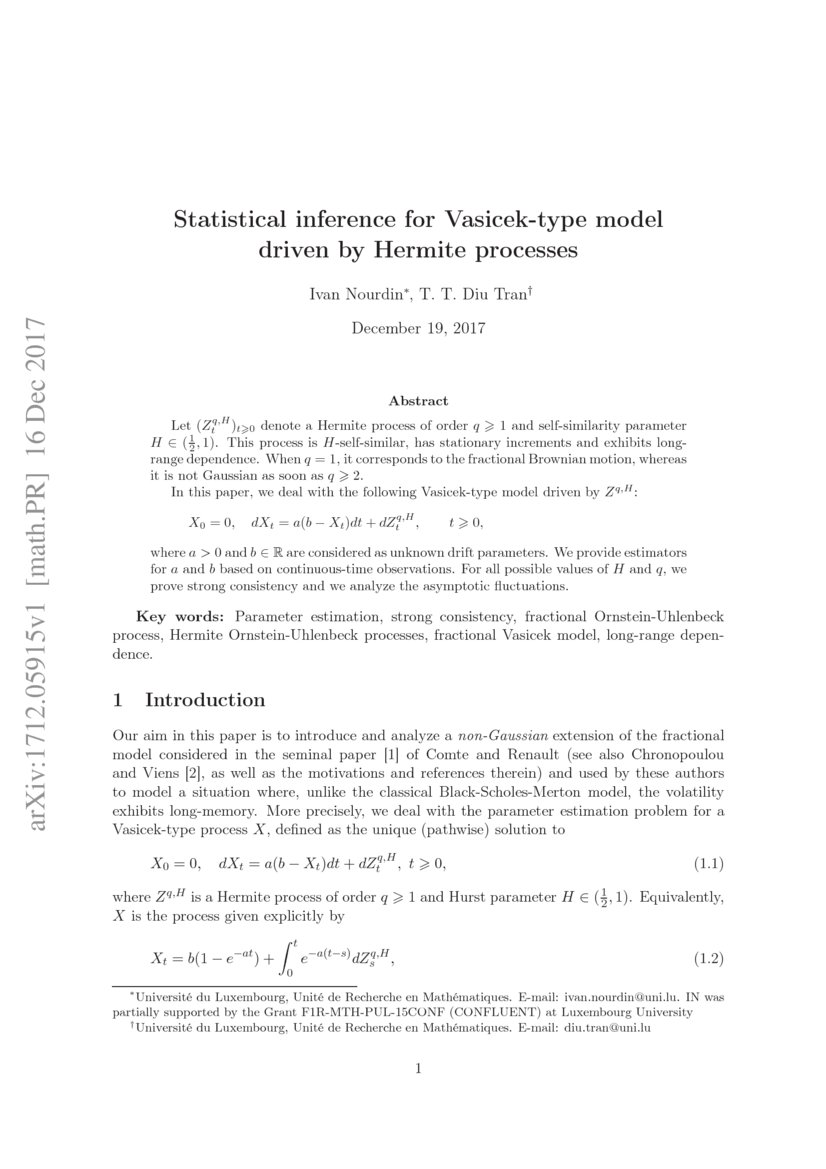 Statistical Inference For Vasicek Type Model Driven By Hermite Processes Deepai