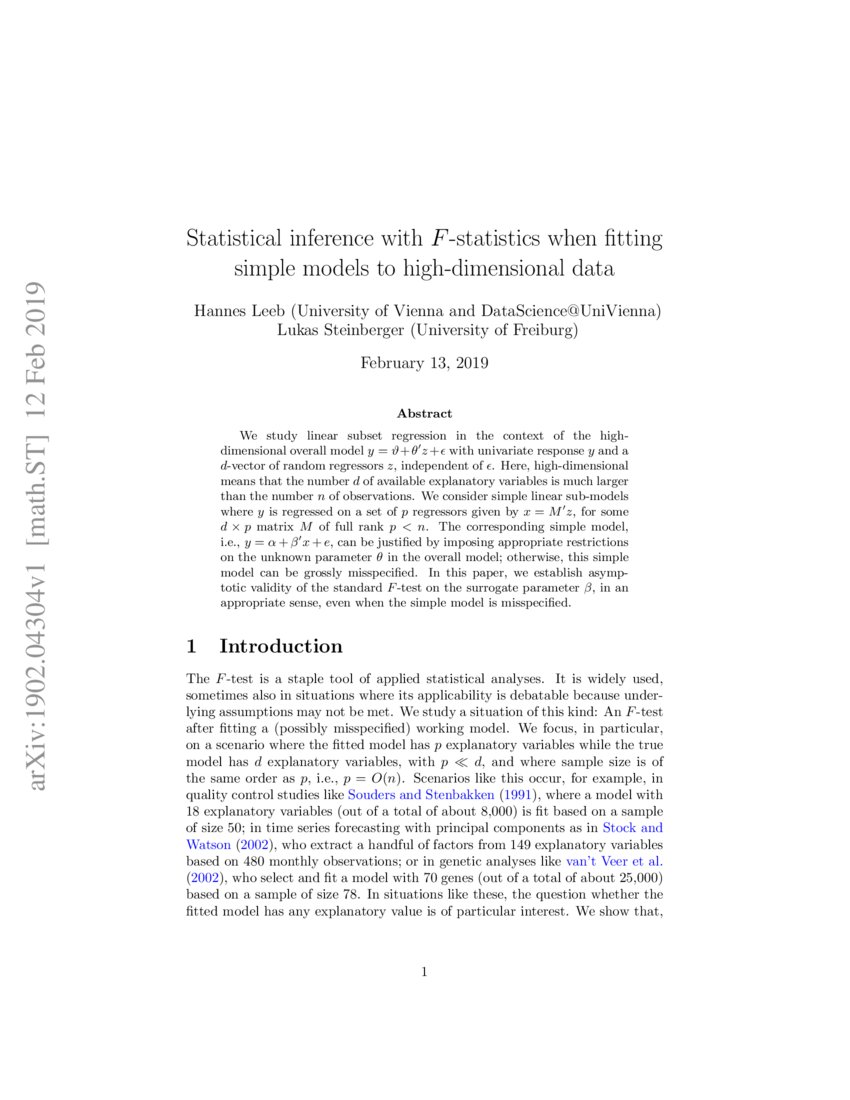 Statistical inference with F-statistics when fitting simple models to ...