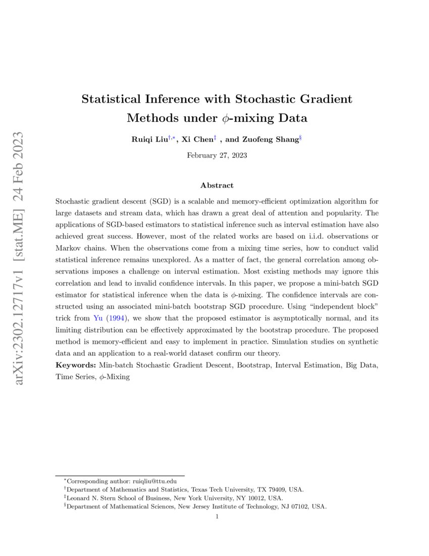Statistical Inference With Stochastic Gradient Methods Under φ Mixing Data Deepai