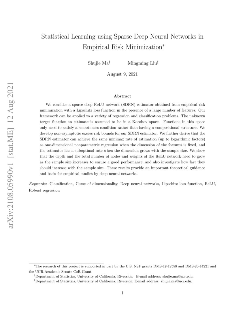 Statistical Learning using Sparse Deep Neural Networks in Empirical ... Statistical Learning using Sparse Deep Neural Networks in Empirical ...