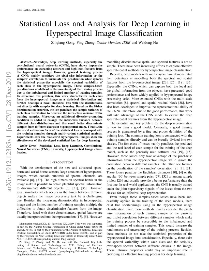 Statistical Loss and Analysis for Deep Learning in Hyperspectral Image ...