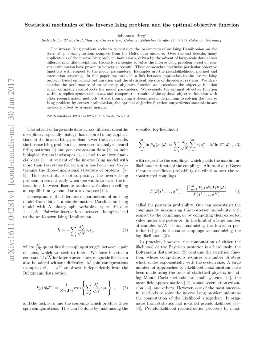 Statistical mechanics of the inverse Ising problem and the optimal ...
