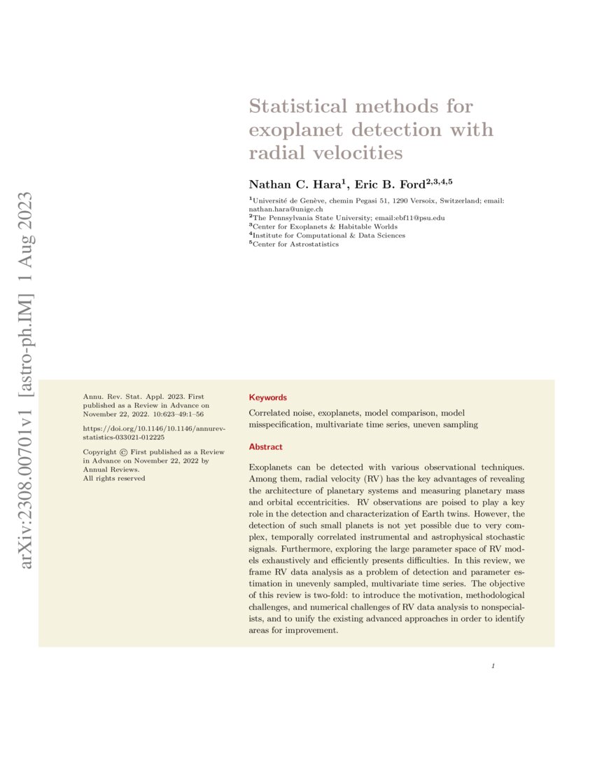 Statistical Methods For Exoplanet Detection With Radial Velocities Deepai