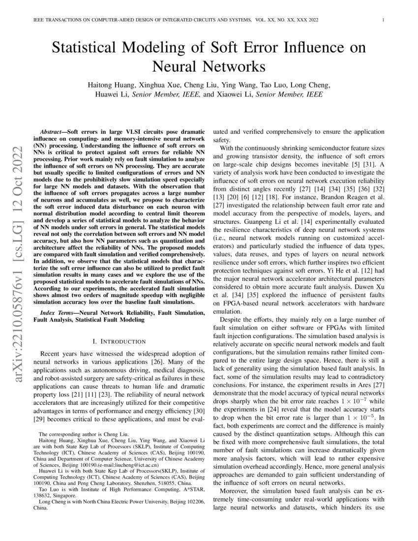 Statistical Modeling Of Soft Error Influence On Neural Networks Deepai 5563