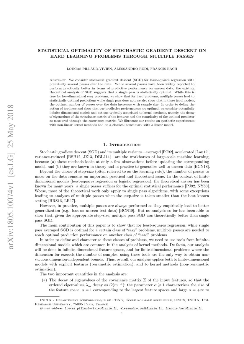 Statistical Optimality of Stochastic Gradient Descent on Hard Learning Problems through Multiple ...
