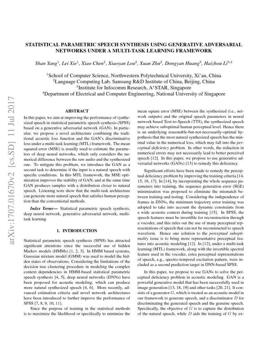 Statistical Parametric Speech Synthesis Using Generative Adversarial 6416