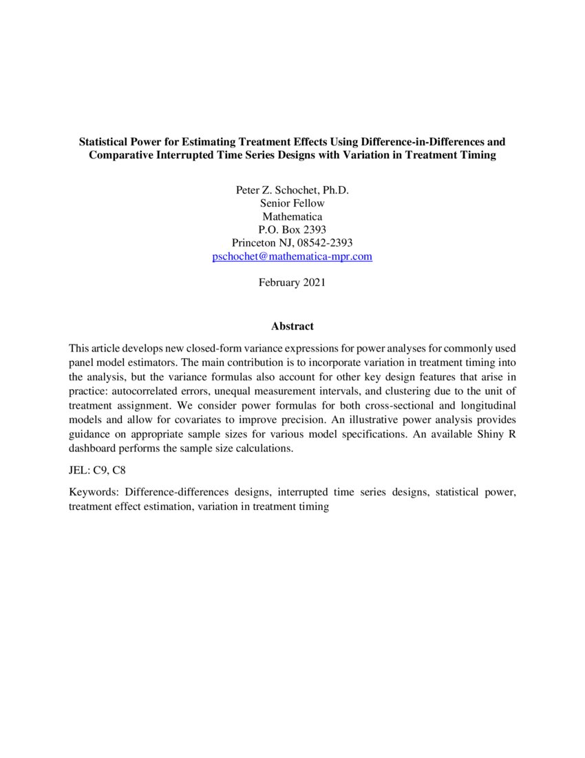 Statistical Power for Estimating Treatment Effects Using Difference-in-Differences and ...