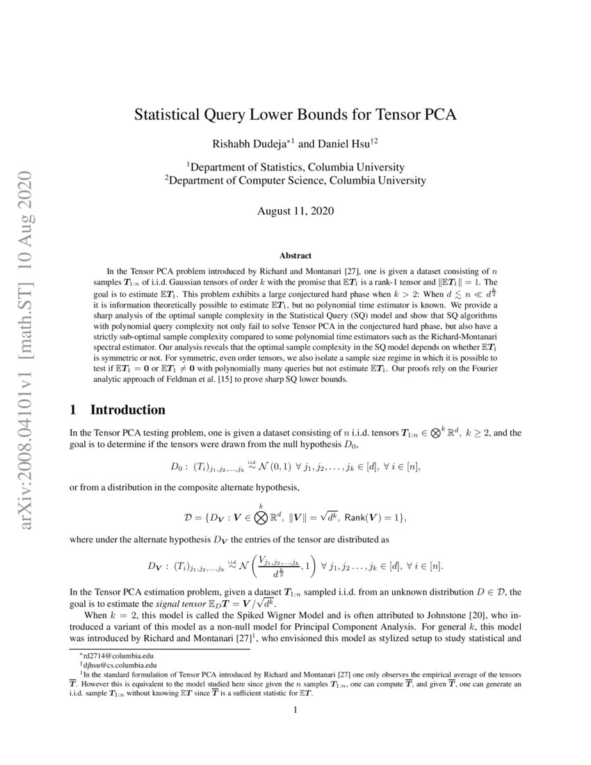 Statistical Query Lower Bounds for Tensor PCA | DeepAI